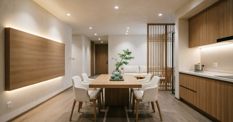 75㎡新中式全屋原木奶白材质搭配设计，温馨