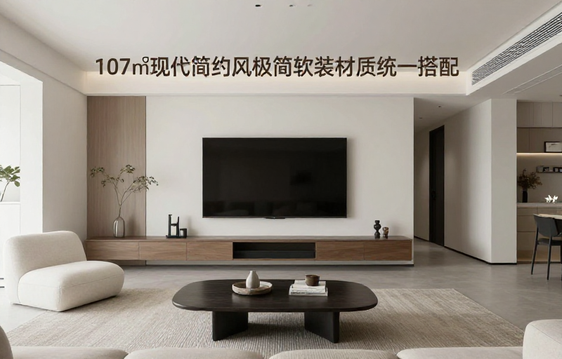 107㎡现代简约风极简软装材质统一搭配