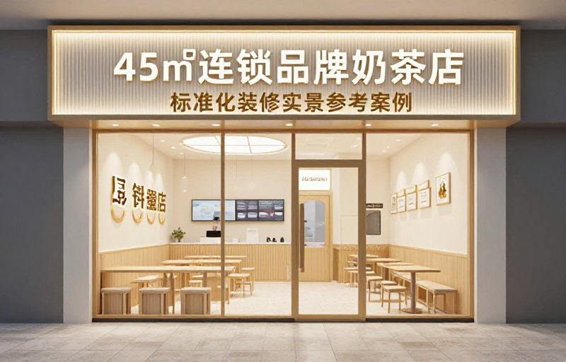 45㎡连锁品牌奶茶店标准化装修实景参考案例
