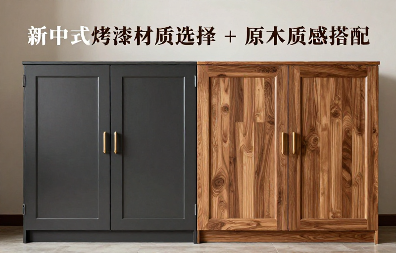 新中式烤漆材质柜门选择原木质感搭配，精致