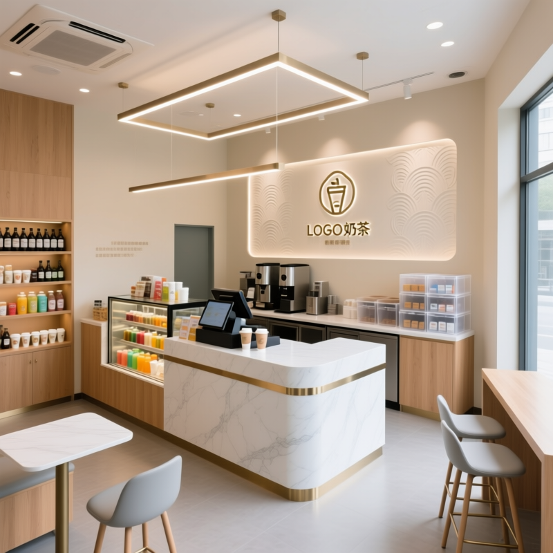 158㎡奶茶收银台醒目装修与周边布局搭配