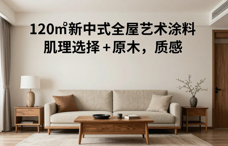120㎡新中式全屋艺术涂料肌理选择原木，质感