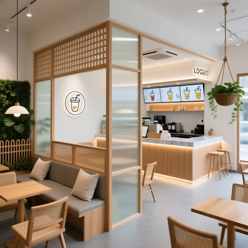 138㎡半开放式奶茶店半隔断装修隐私设计