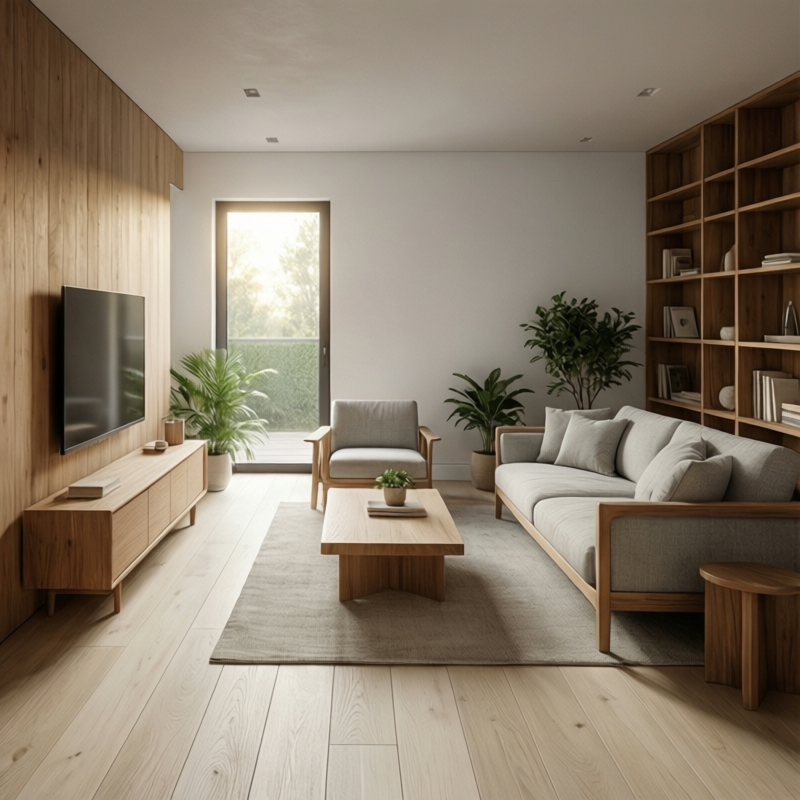 72㎡现代简约风全屋原木家具材质选择