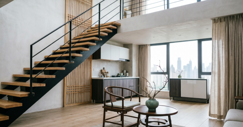 61㎡新中式小户型loft公寓新中式设计案例，通透