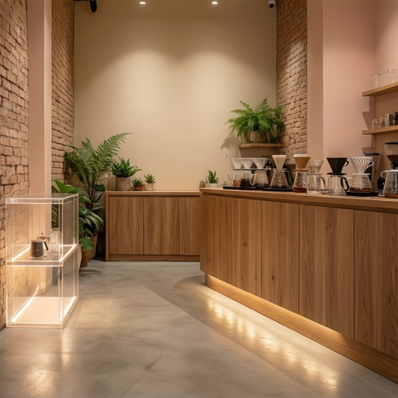 88㎡暖调奶茶店暖光灯光墙面装修搭配技巧
