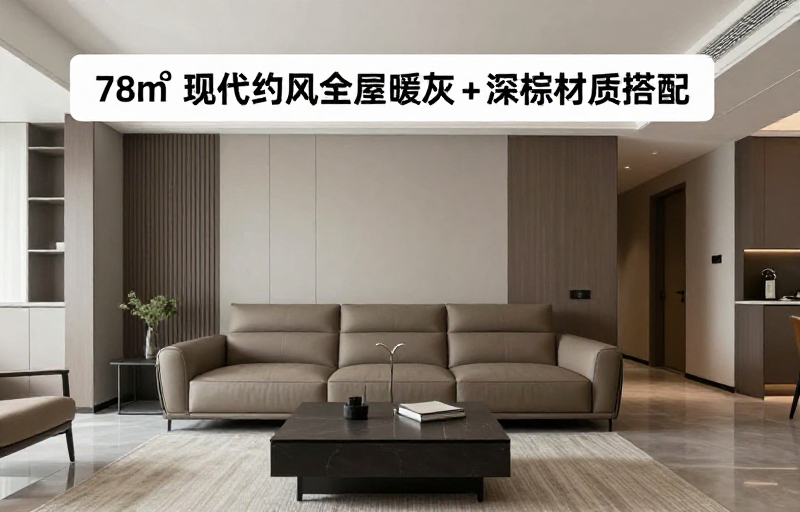 78㎡现代简约风全屋暖灰深棕材质搭配