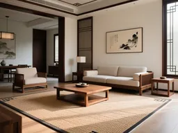 135㎡新中式全屋地毯材质选择原木，柔和