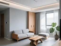 74㎡现代简约风全屋浅灰原木材质碰撞