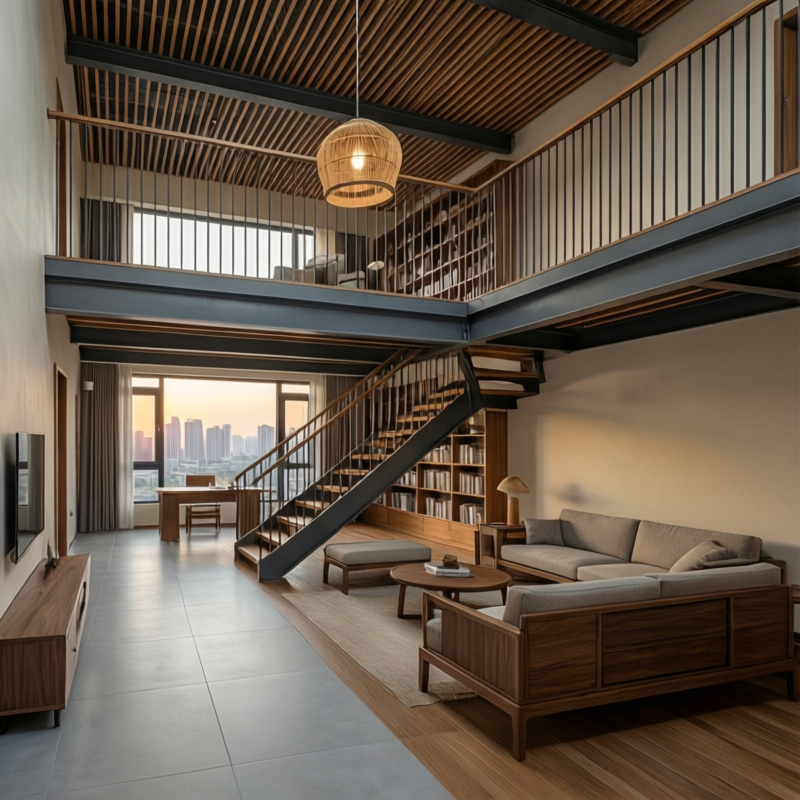 133㎡新中式小户型loft公寓新中式设计案例，通透