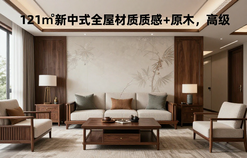 121㎡新中式全屋材质质感对比搭配原木，高级