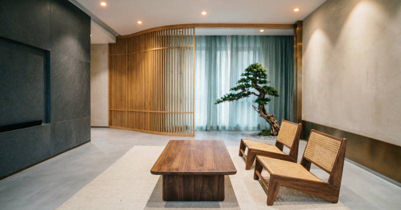 禅意空间小户型家具材质：原木、藤编、铁艺优先