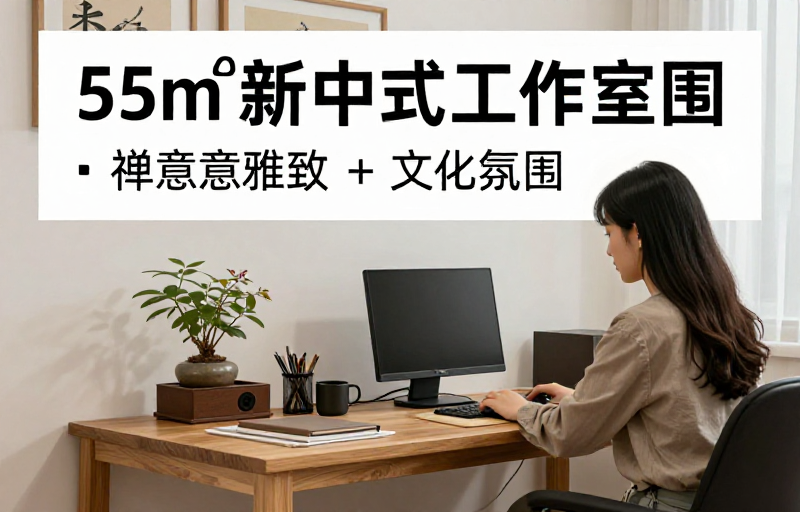 55㎡新中式创业工作室禅意雅致文化氛围