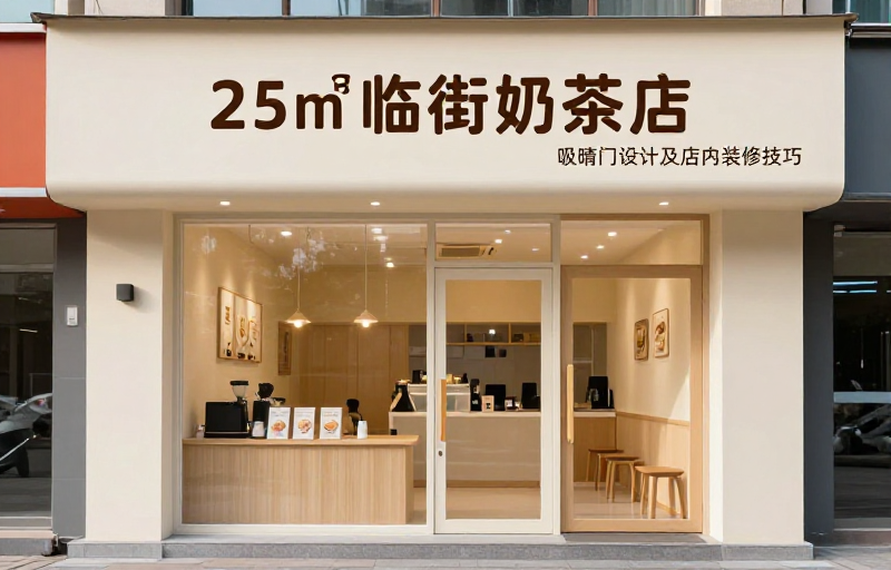 25㎡临街奶茶店吸睛门头设计及店内装修技巧